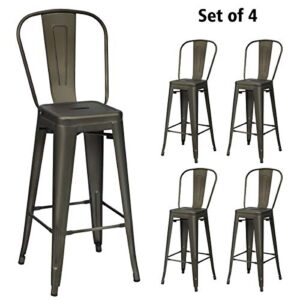 RELAX4LIFE Metal Dining Chairs Set of 4 Indoor &Outdoor Bar Chiars Set with Detachable Backrest for Kitchen, Dining Room, Restaurant Industrial Stackable Bistro Bar Stools Chairs Set (46", Gun Color)