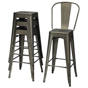 RELAX4LIFE Metal Dining Chairs Set of 4 Indoor &Outdoor Bar Chiars Set with Detachable Backrest for Kitchen, Dining Room, Restaurant Industrial Stackable Bistro Bar Stools Chairs Set (46", Gun Color)