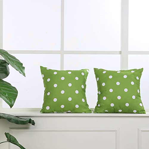 Eternal Beauty Set of 2 Outdoor Pillow Covers Waterproof Throw Pillow Covers for Christmas Outdoor Patio Furniture, Green Polka Dot, 18X18 inches