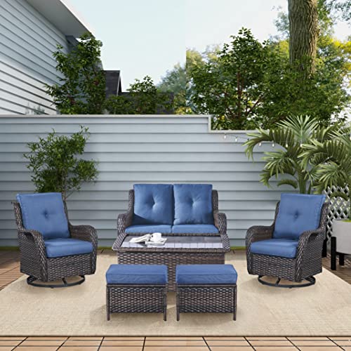 Belord Outdoor Loveseat Small Patio Furniture 2 Seater Sofa Brown Wicker Couch Rattan Settee for Single-Family House