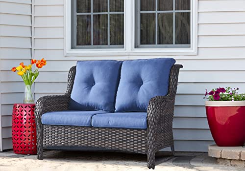 Belord Outdoor Loveseat Small Patio Furniture 2 Seater Sofa Brown Wicker Couch Rattan Settee for Single-Family House