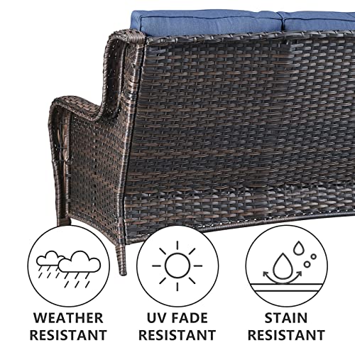 Belord Outdoor Loveseat Small Patio Furniture 2 Seater Sofa Brown Wicker Couch Rattan Settee for Single-Family House