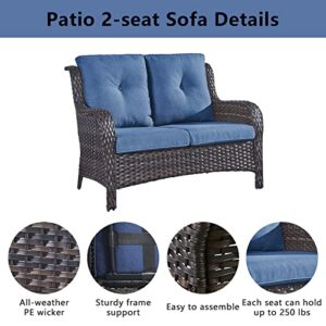 Belord Outdoor Loveseat Small Patio Furniture 2 Seater Sofa Brown Wicker Couch Rattan Settee for Single-Family House