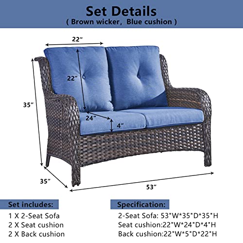 Belord Outdoor Loveseat Small Patio Furniture 2 Seater Sofa Brown Wicker Couch Rattan Settee for Single-Family House