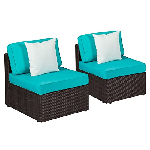 Kinsunny Outdoor Patio Wicker Sectional Furniture Sofa Set Chairs Black Rattan Thick Cushions (2PCS(2 armless Sofas))