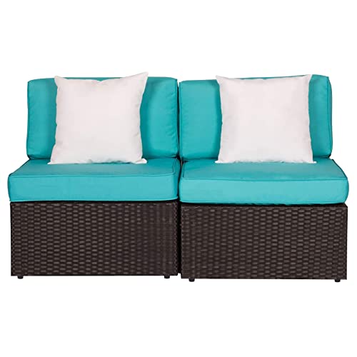 Kinsunny Outdoor Patio Wicker Sectional Furniture Sofa Set Chairs Black Rattan Thick Cushions (2PCS(2 armless Sofas))