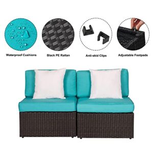 Kinsunny Outdoor Patio Wicker Sectional Furniture Sofa Set Chairs Black Rattan Thick Cushions (2PCS(2 armless Sofas))