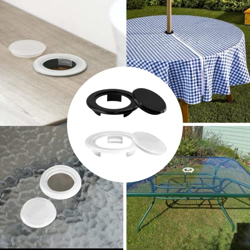 Coufce 2 Inch Patio Table Umbrella Hole Ring and Cap Set, Umbrella Hole Ring Plug, Outdoor Patio Umbrella Hole Plug for Patio Table, Yard(Black+White),2Set