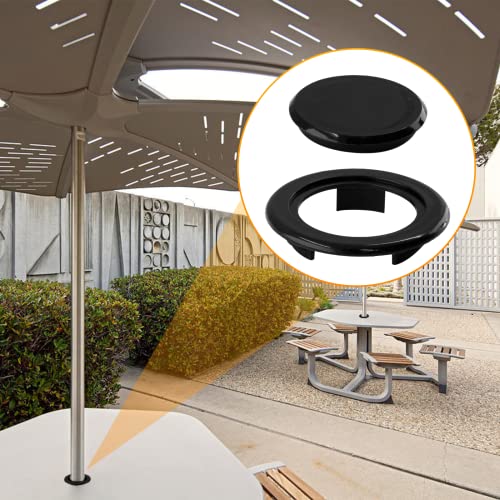 Coufce 2 Inch Patio Table Umbrella Hole Ring and Cap Set, Umbrella Hole Ring Plug, Outdoor Patio Umbrella Hole Plug for Patio Table, Yard(Black+White),2Set