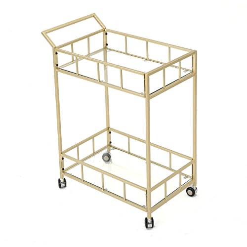 Christopher Knight Home Alice Indoor/Outdoor Industrial Modern Iron and Glass Bar Cart, Gold