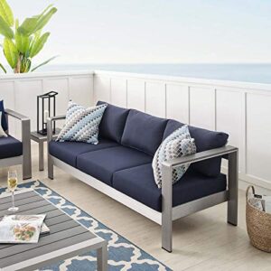 modway eei-4228-slv-nav shore eei-4228-slv-navshore sunbrella patio sofa in silver navy