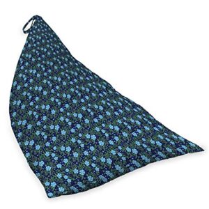 Lunarable Gardening Lounger Chair Bag, Forget-Me-Not Flowers Surrounded by Tiny Periwinkles and Leaves, High Capacity Storage with Handle Container, Lounger Size, Pale Blue Navy Blue