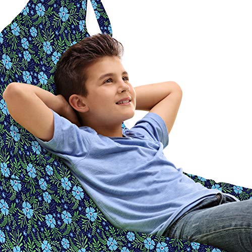 Lunarable Gardening Lounger Chair Bag, Forget-Me-Not Flowers Surrounded by Tiny Periwinkles and Leaves, High Capacity Storage with Handle Container, Lounger Size, Pale Blue Navy Blue