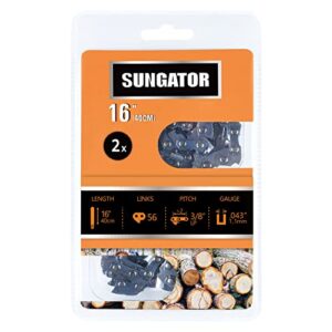 sungator 2-pack 16 inch chainsaw chain sg-r56, – 3/8″ lp pitch – .043″ gauge – 56 drive links, compatible with poulan, greenworks, dewalt and more