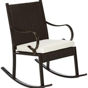 Christopher Knight Home Muriel Outdoor Wicker Rocking Chair, Dark Brown/Cream Cushion