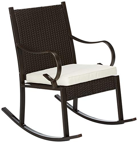 Christopher Knight Home Muriel Outdoor Wicker Rocking Chair, Dark Brown/Cream Cushion