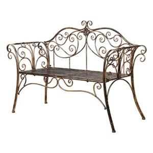 hlc 52″ garden bench outdoor indoor metal patio park bench for front porch,lawn,yard, park antique bronze