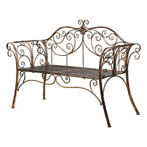 HLC 52" Garden Bench Outdoor Indoor Metal Patio Park Bench for Front Porch,Lawn,Yard, Park Antique Bronze