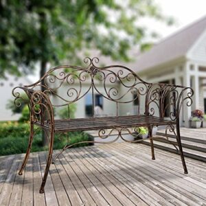 HLC 52" Garden Bench Outdoor Indoor Metal Patio Park Bench for Front Porch,Lawn,Yard, Park Antique Bronze