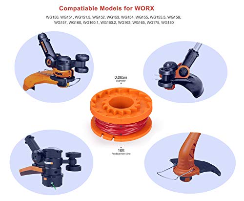 Trimmer Spool Line for Worx，Edger Spool Compatible with Worx trimmer spools Weed Eater String,Trimmer Line Refills 0.065 inch for Electric String Trimmers，Weed Wacker Spool Replacement Parts