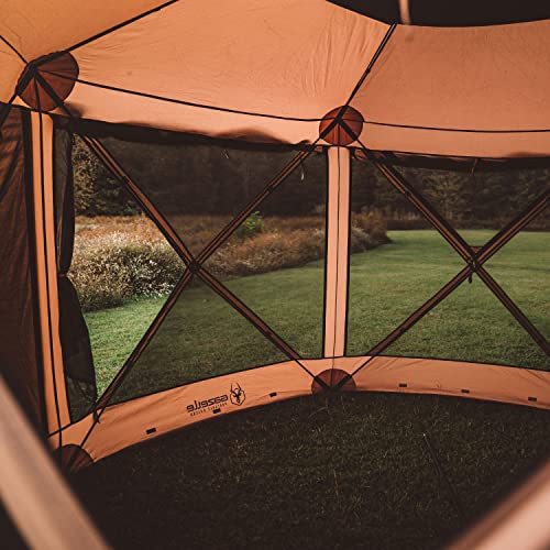 Gazelle Tents™, G6 Deluxe 6-Sided Portable Gazebo, Easy Pop-Up Hub Screen Tent, Waterproof, UV Resistant, Attached Wind Panels, 8-Person & Table, Badlands Brown, 86" x 124" x 124", GG610BR