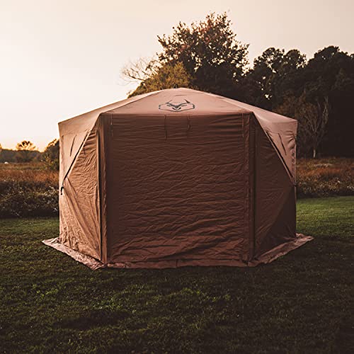 Gazelle Tents™, G6 Deluxe 6-Sided Portable Gazebo, Easy Pop-Up Hub Screen Tent, Waterproof, UV Resistant, Attached Wind Panels, 8-Person & Table, Badlands Brown, 86" x 124" x 124", GG610BR