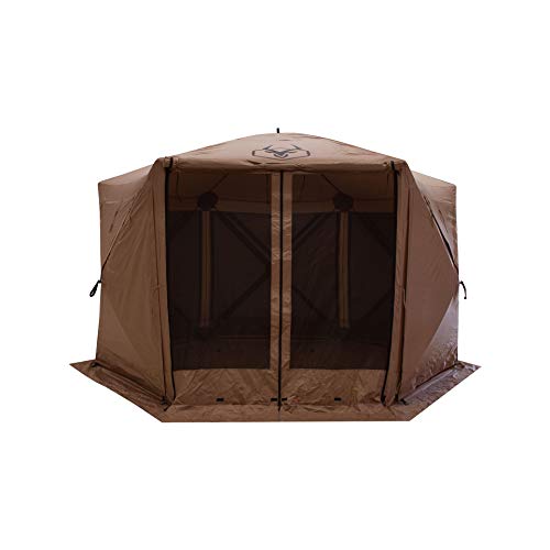 Gazelle Tents™, G6 Deluxe 6-Sided Portable Gazebo, Easy Pop-Up Hub Screen Tent, Waterproof, UV Resistant, Attached Wind Panels, 8-Person & Table, Badlands Brown, 86" x 124" x 124", GG610BR