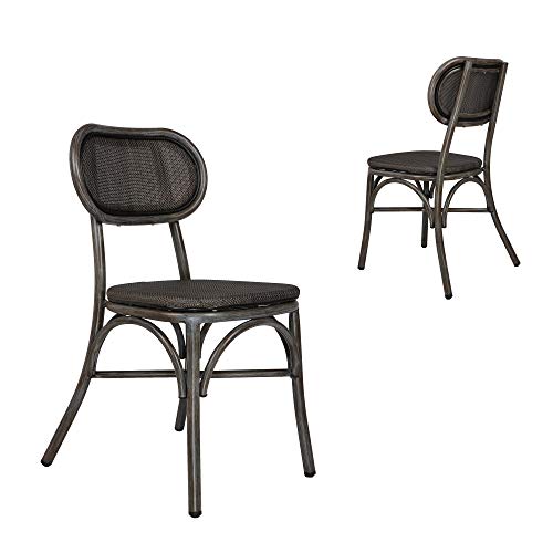 LUCKYERMORE Rattan Dining Chairs Set of 2 Armless with Backrest Classic Kitchen Chairs Dining Bistro Cafe Aluminum Chairs Black