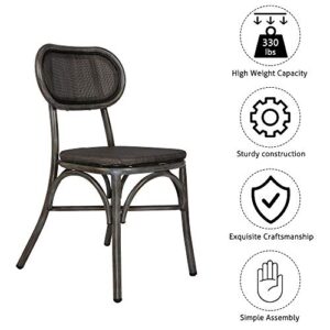 LUCKYERMORE Rattan Dining Chairs Set of 2 Armless with Backrest Classic Kitchen Chairs Dining Bistro Cafe Aluminum Chairs Black