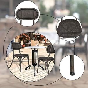 LUCKYERMORE Rattan Dining Chairs Set of 2 Armless with Backrest Classic Kitchen Chairs Dining Bistro Cafe Aluminum Chairs Black