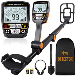 foldable metal detector, professional waterproof gold silver detector, backlit lcd display, high accuracy coil metal detectors for treasure hunting, orange