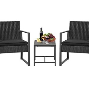 FDW 3 Piece Patio Furniture Sets Wicker Patio Chairs Rattan Outdoor Bistro Set Outdoor Furniture for Backyard Porch Poolside Lawn,Black Cushion