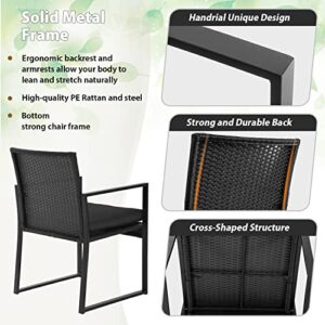 FDW 3 Piece Patio Furniture Sets Wicker Patio Chairs Rattan Outdoor Bistro Set Outdoor Furniture for Backyard Porch Poolside Lawn,Black Cushion