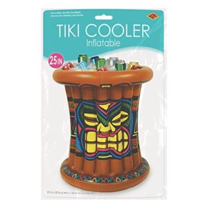 Beistle 25" x 22" Inflatable Tiki Beverage Cooler for Indoor Outdoor Hawaiian Luau Tropical Beach Theme Parties, Holds Approx. 24 12-Ounce Cans, Pkg of 1, Multicolored