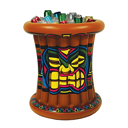 Beistle 25" x 22" Inflatable Tiki Beverage Cooler for Indoor Outdoor Hawaiian Luau Tropical Beach Theme Parties, Holds Approx. 24 12-Ounce Cans, Pkg of 1, Multicolored