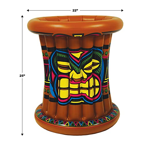 Beistle 25" x 22" Inflatable Tiki Beverage Cooler for Indoor Outdoor Hawaiian Luau Tropical Beach Theme Parties, Holds Approx. 24 12-Ounce Cans, Pkg of 1, Multicolored