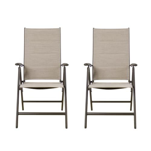 Kozyard Coolmen Outdoor Patio Dining Furniture 2-Pack Breathable textilene Padded Foldable Chair (Beige)