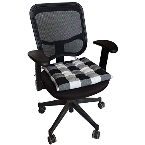 Encasa Homes Chair Cushions 40x40 cm with Ties 4 pcs - Buffalo Black Checks - Stripe Cotton Fabric, Rich Square Seat Cushions Micro-Fiber Filling, Large Size for Sitting, Sofa, Dining Table & Outdoor