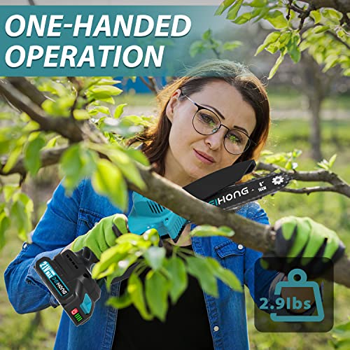 BEI & HONG Mini Chainsaw 6-Inch with 2 Batteries, Cordless Power Chain Saws with Security Lock, Handheld Small Chainsaw for Wood Cutting Tree Trimming （2023 upgrade）