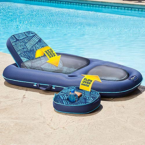 Aqua Leisure Campania Ultimate Convertible 2 in 1 Outdoor Swimming Pool Float Lounger Recliner Tanning Chair and Caddy, Teal Hibiscus (2 Pack)