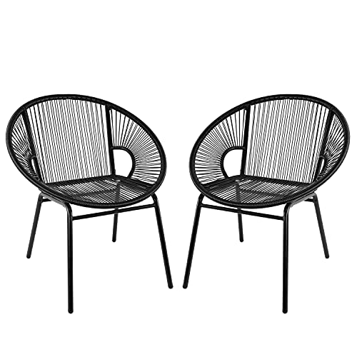 Amazon Basics Outdoor All Weather PE Wicker Club Chair with Steel Frame - 2 Pack, Black