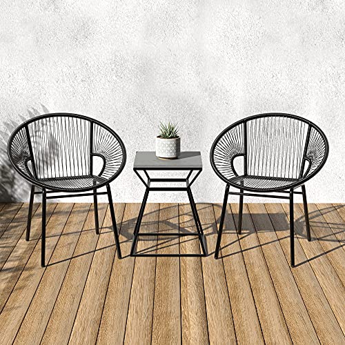 Amazon Basics Outdoor All Weather PE Wicker Club Chair with Steel Frame - 2 Pack, Black