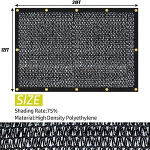 JUNKOGO Shade Cloth,12'x24',70% Black Sun Mesh UV Resistant Net with Brass Grommets for Garden Plant Cover,Greenhouse