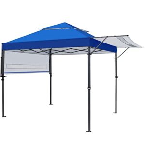 yaheetech 10 x 17ft pop up canopy with awnings, outdoor canopy tent, heavy duty instant beach sun shelter with adjustable dual half awnings & wheeled carry bag, 4 sandbags, one-handed set up, blue