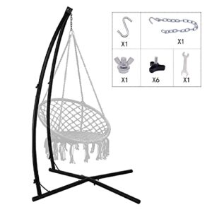 c-type hammock chair stand, heavy duty steel solid hammock rack stand, adjustable height, for hanging chairs,tree tent，loungers, air porch, swings , indoor/outdoor patio, yard, 220lbs capacity （black）