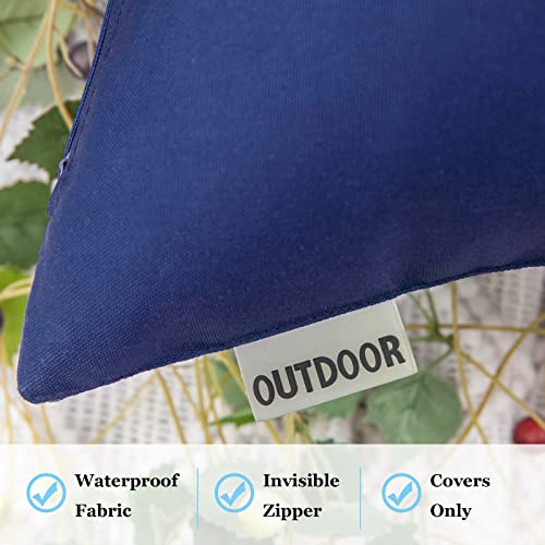 ANRODUO Pack of 2 Outdoor Waterproof Throw Pillow Covers Solid Decorative Garden Cushion Sham Outside Lumbar Square Pillowcase for Patio Tent Balcony Bench Tent Couch Sofa (12"x20", A-Navy Blue)