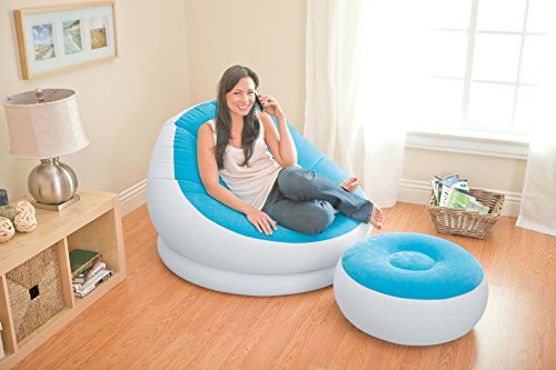 Intex Inflatable Colorful Cafe Chaise Lounge Chair w/Ottoman - Blue | 68572E