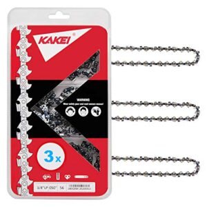 kakei 16 inch chainsaw chain .050″ gauge, 3/8″ lp pitch, 56 drive links fits craftsman, poulan, ryobi, echo, greenworks and more (3 chains)