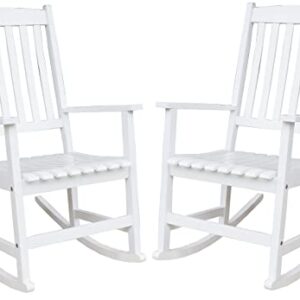 BTEXPERT Indoor Outdoor Slatted Wooden Front Rocking Chair Garden Deck Porch Rocker, Furniture, White, Set of 2