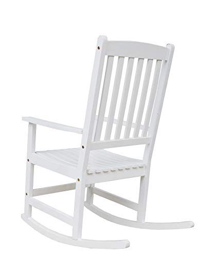 BTEXPERT Indoor Outdoor Slatted Wooden Front Rocking Chair Garden Deck Porch Rocker, Furniture, White, Set of 2